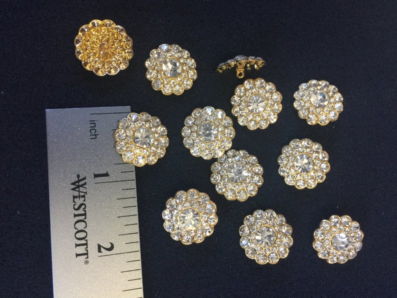 12 Vintage Colour Crystal Gold Rhinestone Buttons.made in - Etsy