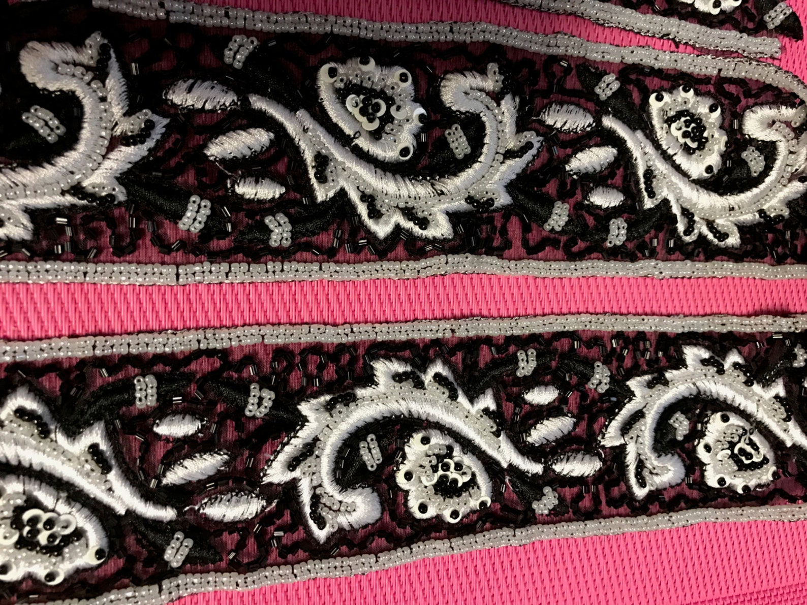 Black and White Embroidered Ribbon Trim. Pearl Beaded Trim - Etsy