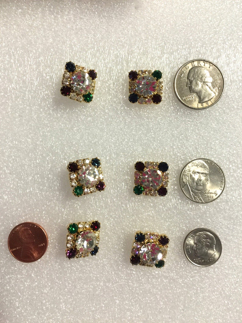 6 Vintage Buttons Beautiful Square Rhinestone Multi Colour | Etsy