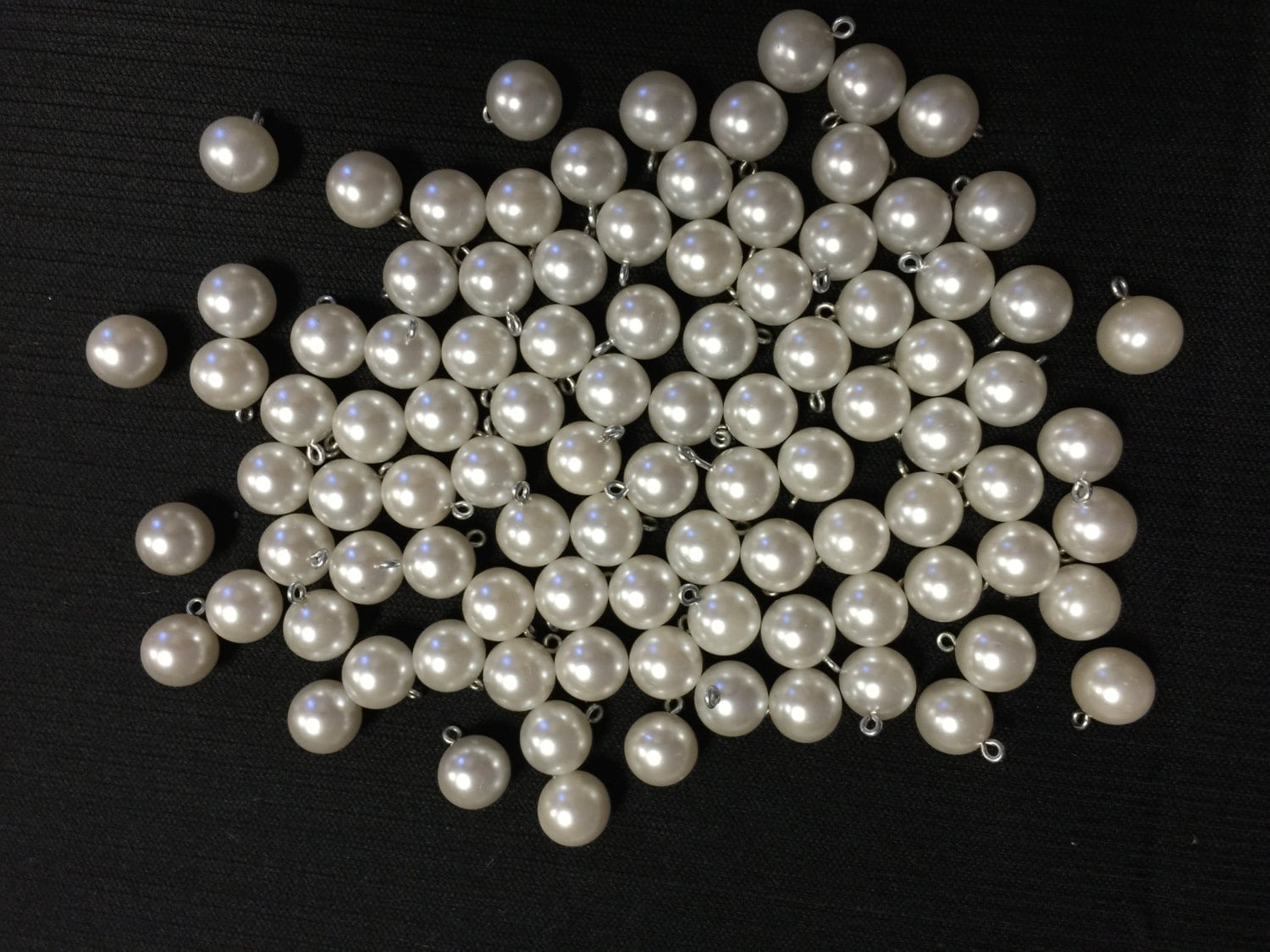 36 Vintage Pearl Buttons Pendant White Wire Loop Made in Korea Acrylic ...