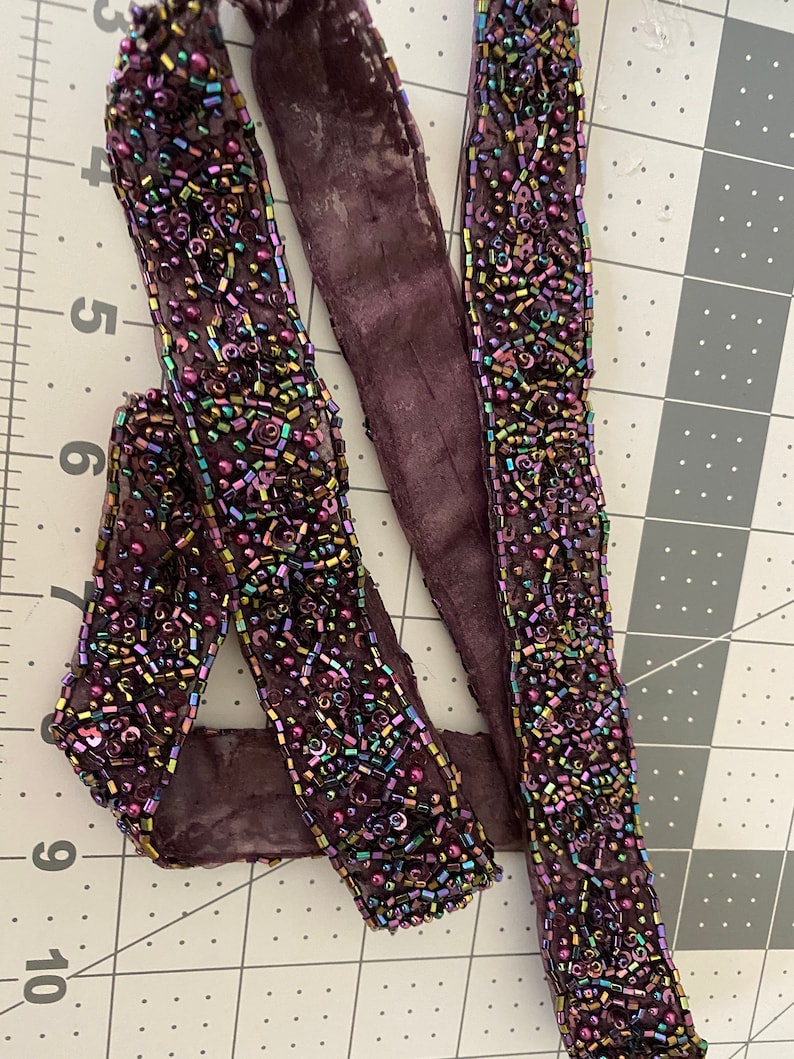 48 Inches Long Heavily Beaded Trim. Gorgeous Plum Color. for | Etsy