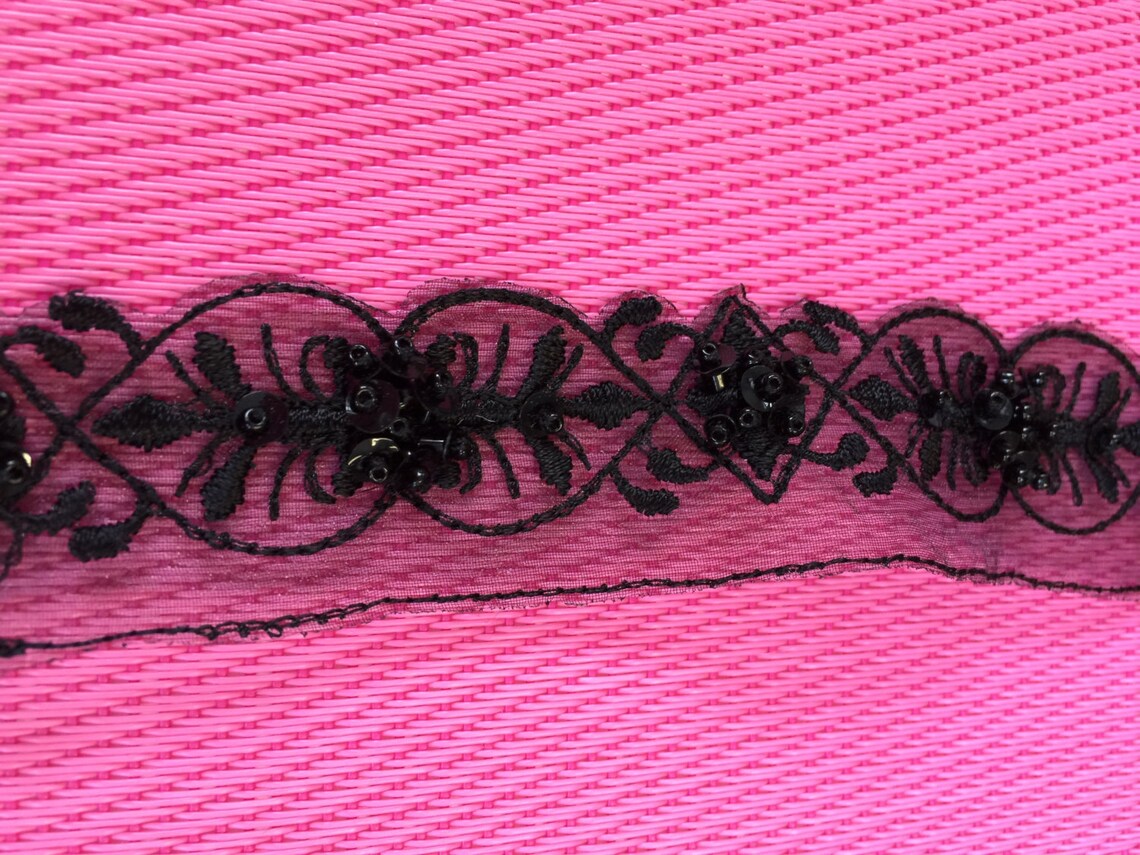 Sold by the Yard of Black Beaded Trim,narrow Trims, Trims, Beaded Trims ...