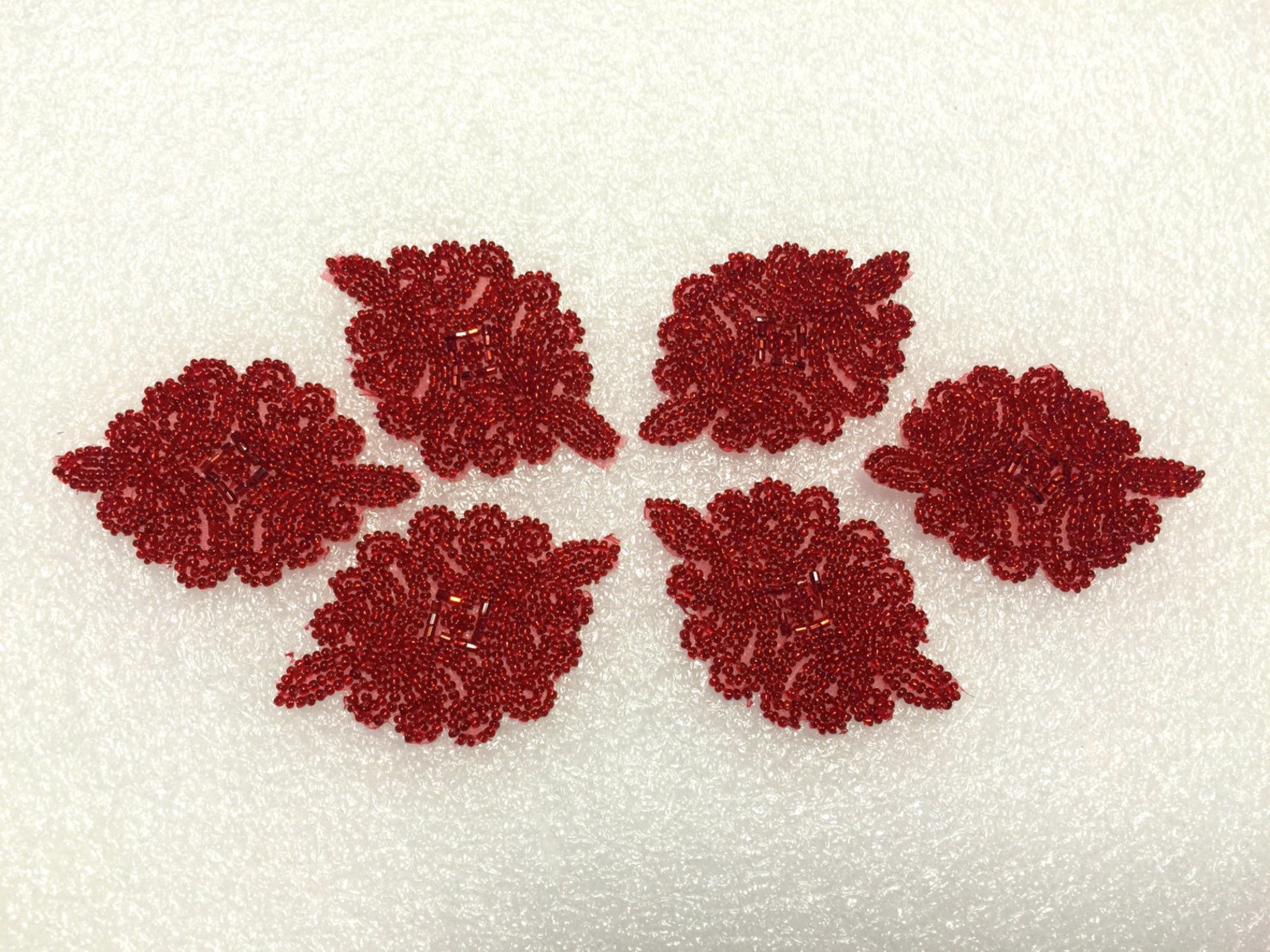 6 Pieces of Red Beaded Appliqué. - Etsy