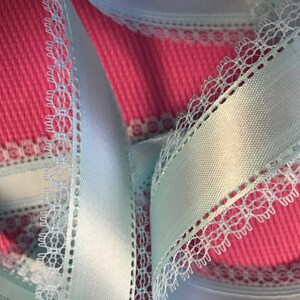 Blue Satin Lace Edge Ribbons. Sold by the Roll of 25 Yards. - Etsy