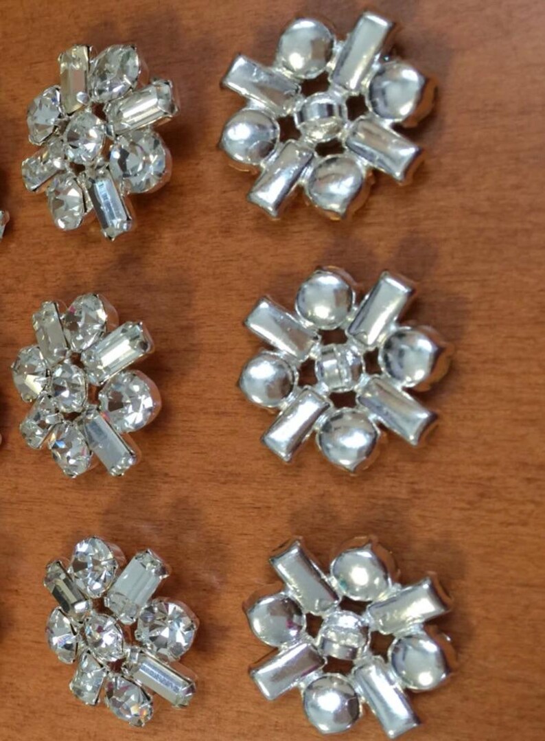 6 Vintage Czech Glass Buttons Crystal Clear Silver Metal Shank.made in ...
