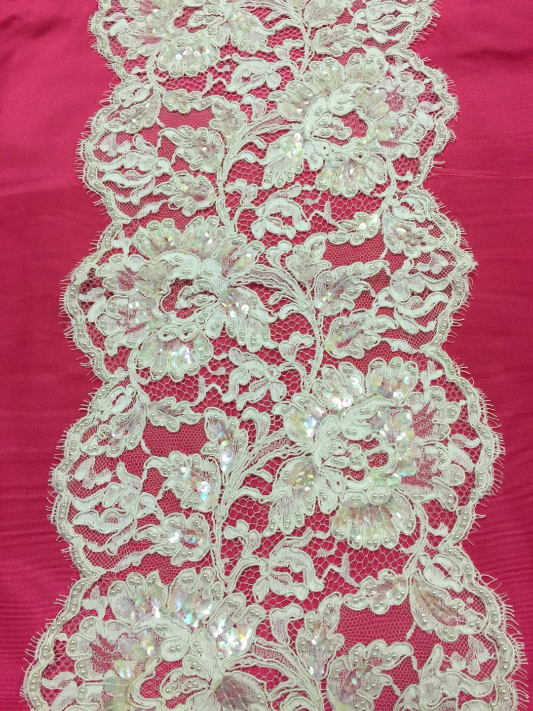 25 Inches Long French Re-embroidered With Pearls and AB Sequins. Made ...