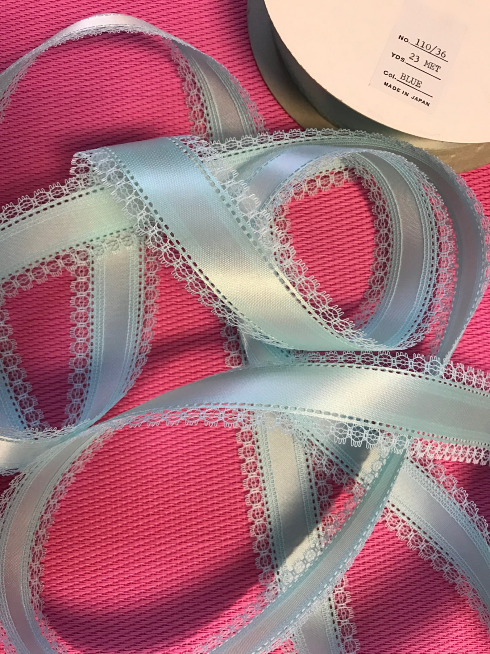 Blue Satin Lace Edge Ribbons. Sold by the Roll of 25 Yards. - Etsy