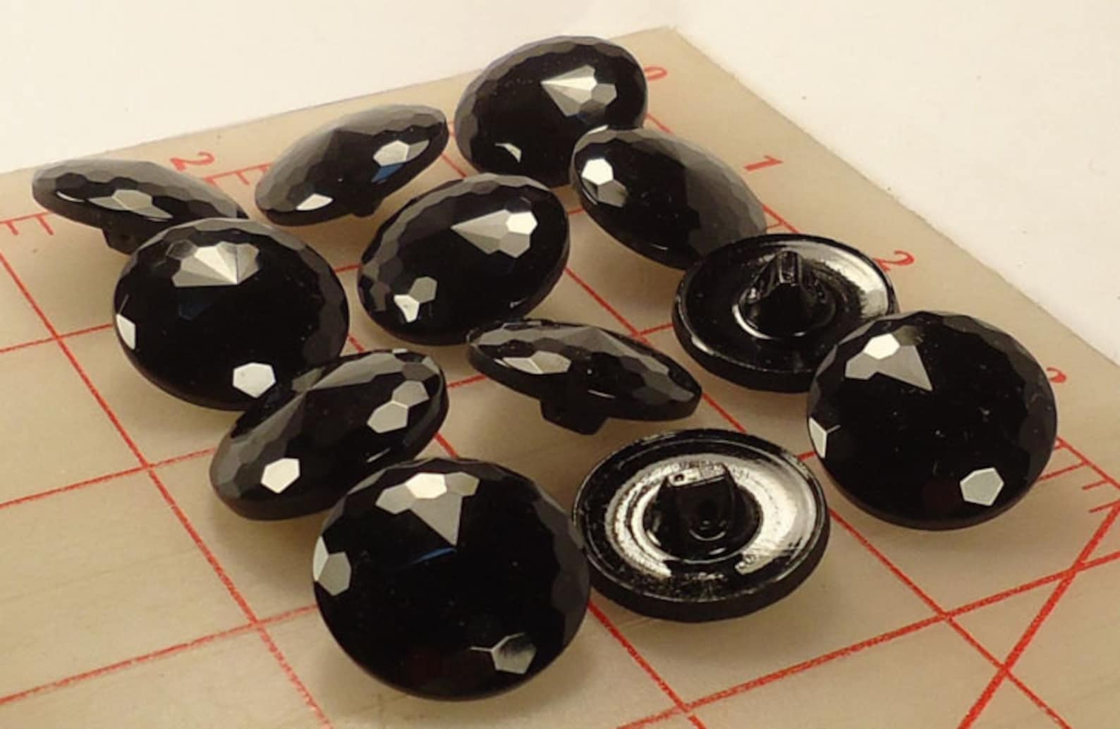 12 Vintage Black Glass Shank Buttons Faceted With Centre | Etsy