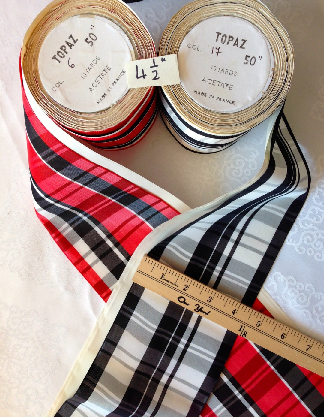 Red and Black Plaid Taffeta Ribbon 4 1/2” Wide, Made in France, 100% ...