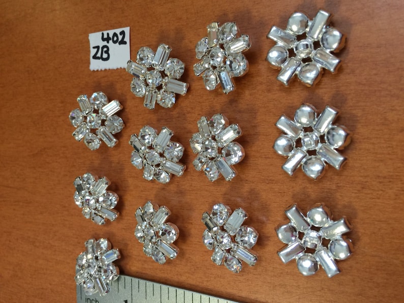 12 Vintage Czech Glass Buttons Crystal Clear Silver Metal - Etsy