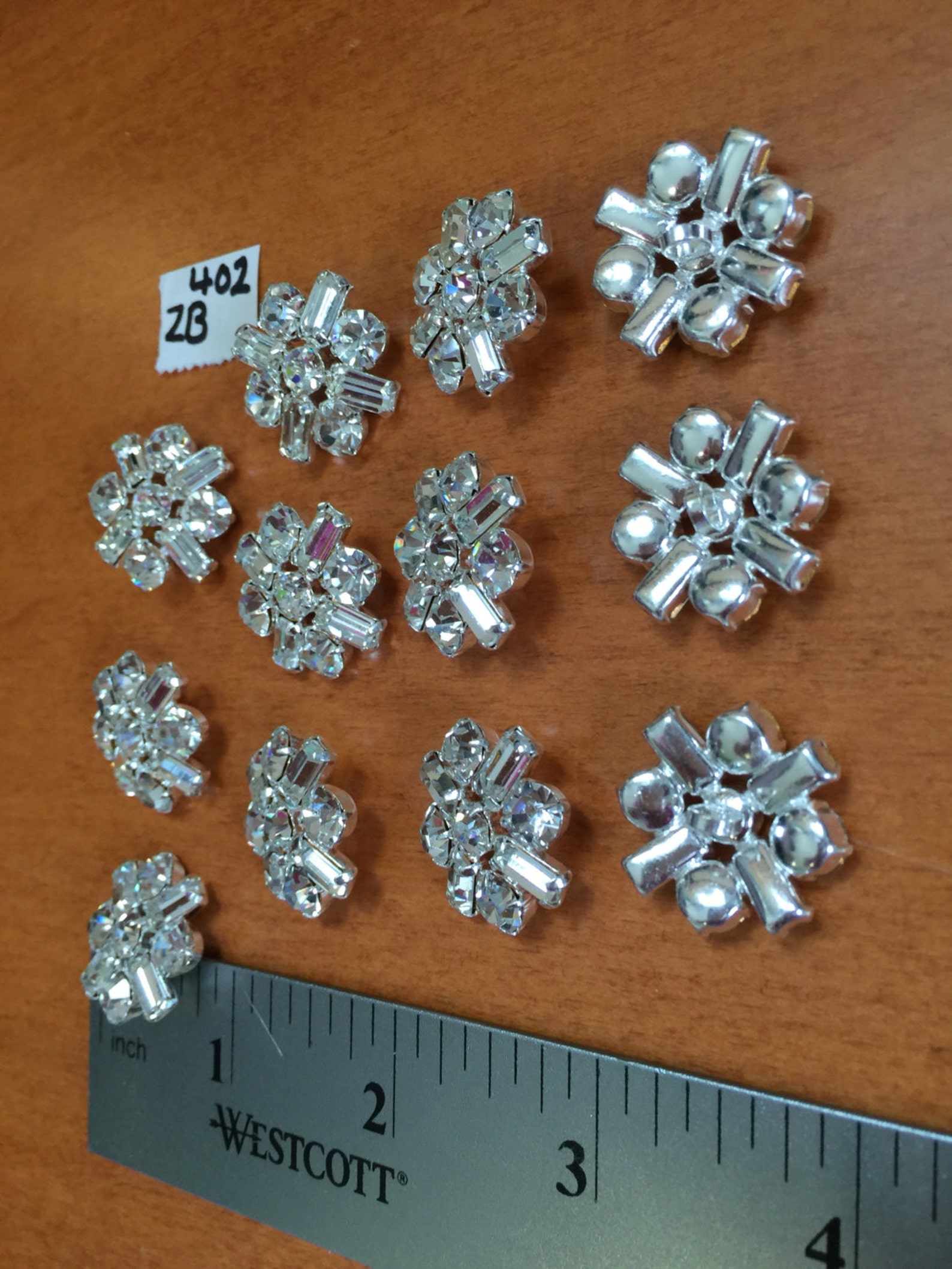 12 Vintage Czech Glass Buttons Crystal Clear Silver Metal | Etsy