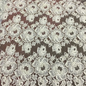 5 Yards of French Chantilly Beaded Ivory Lace Fabric. Wedding Lace ...