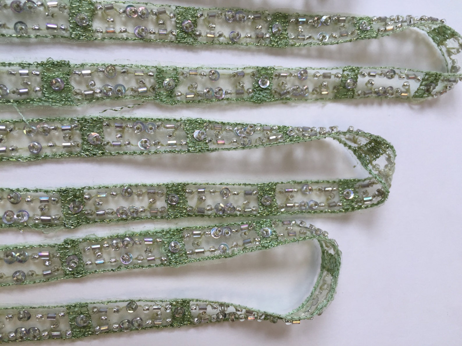 3 Yards Narrow Green Blue Beaded Trim. Beaded Trims.beaded - Etsy
