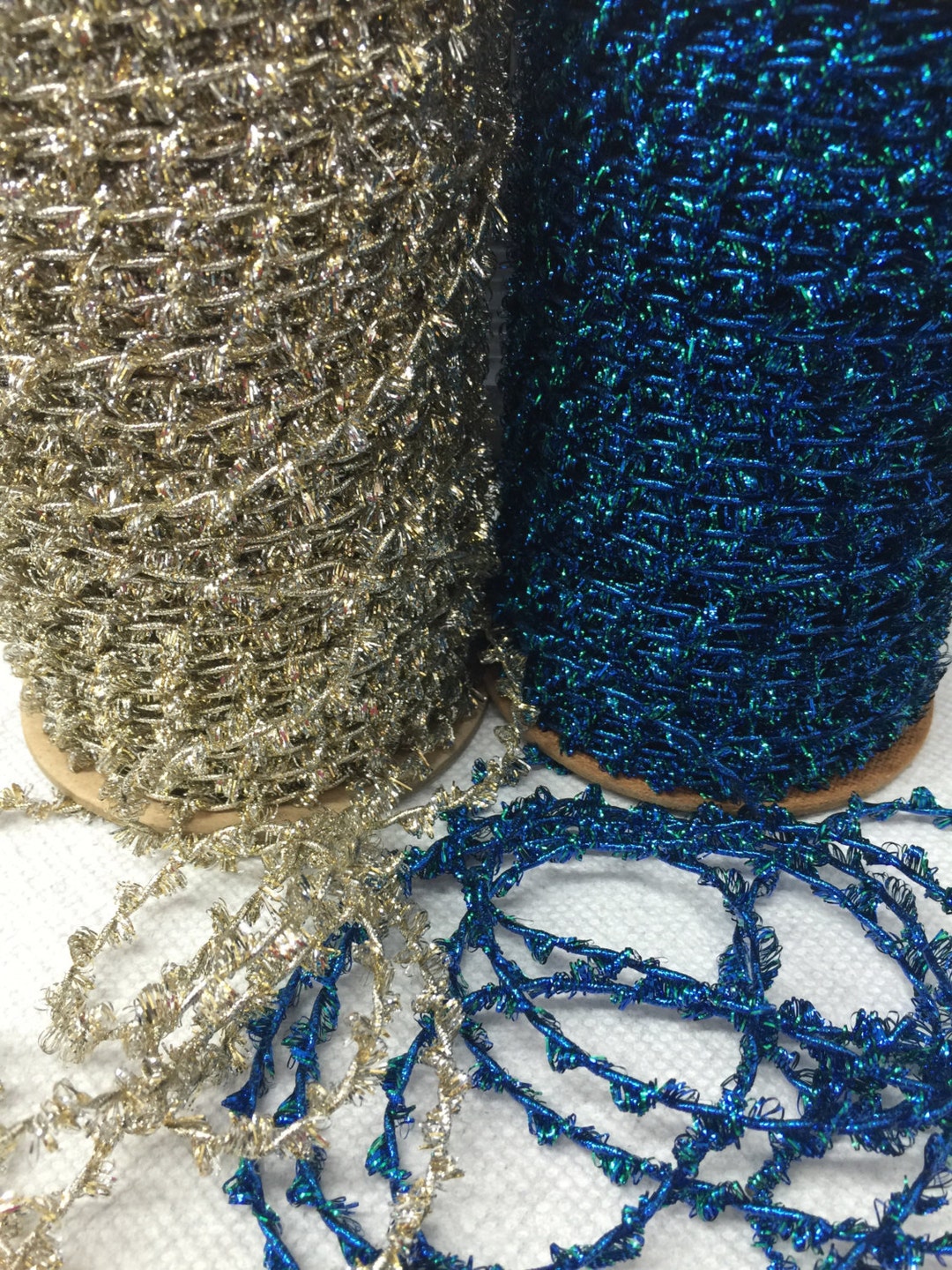 144 Yards of Vintage Tinsel Twine String Blue and Gold,cord Sparkly ...