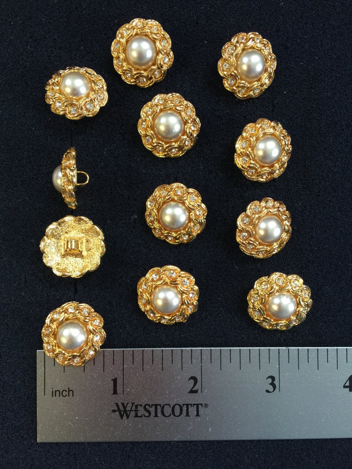 12 Vintage Pearl Buttons Gold. Czech Rhinestone Buttons. Made | Etsy