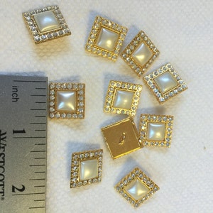 Vintage Swarovski Crystal Square Pearl Button With Gold Metal ...