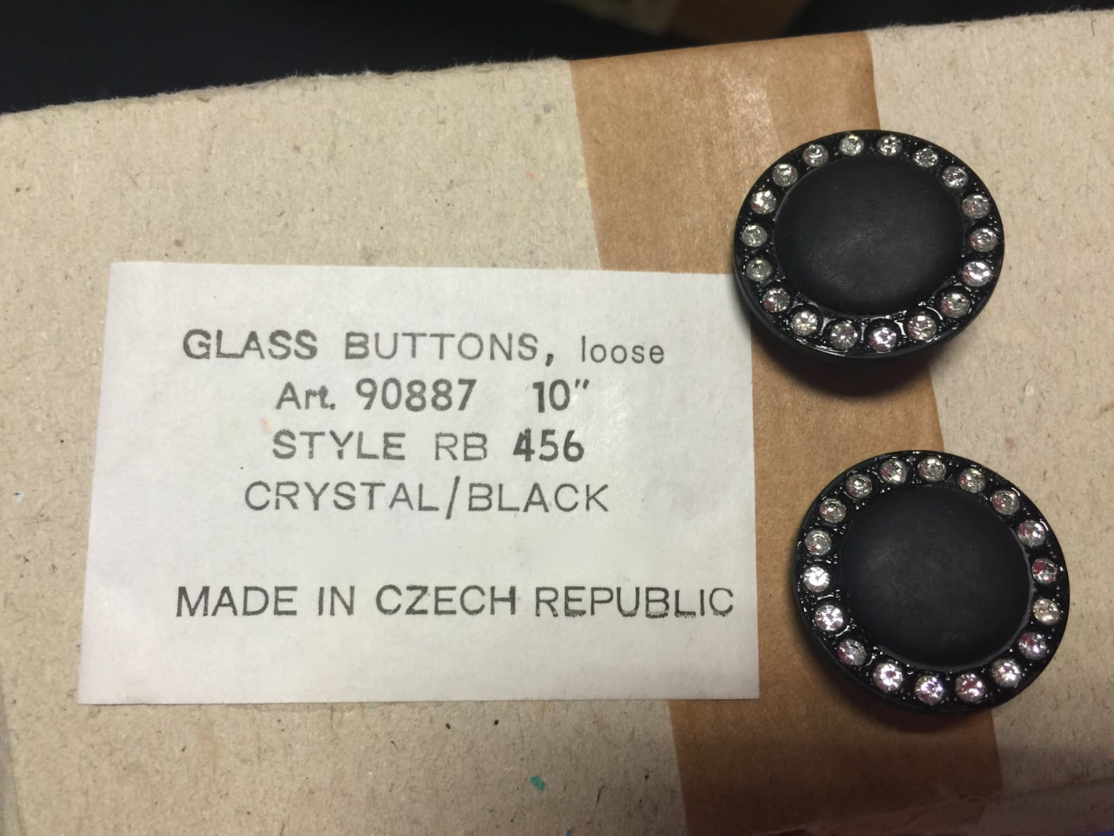 12 Vintage Matte Black Glass Shank Rhinestone Buttons. Made in ...