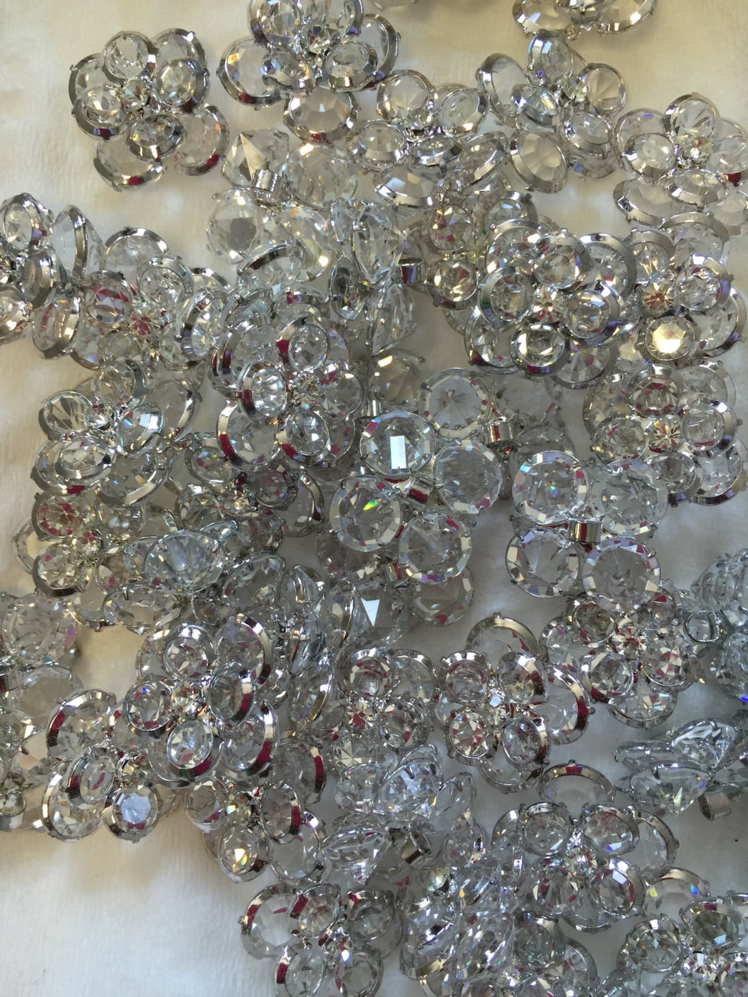 12 Vintage Czech Glass Buttons Crystal Clear Silver Metal Shank. Made ...