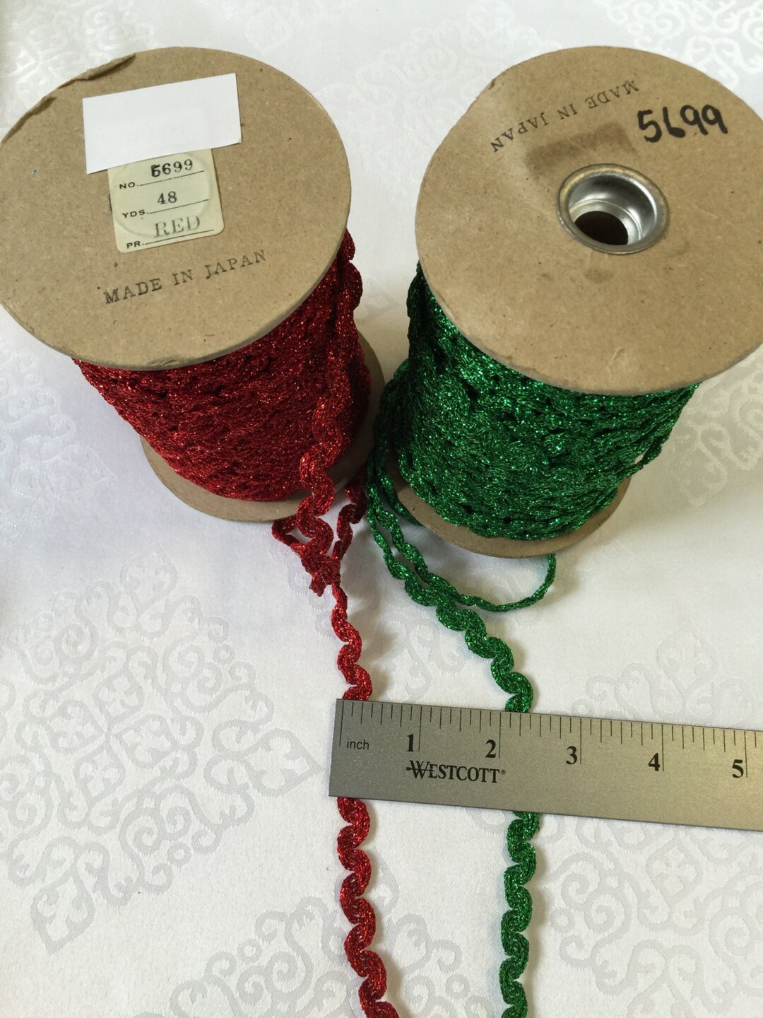 Metallic Ric Rac Ribbon, Green Zigzag Ribbon, Red Ric Rac Trim. Made in ...