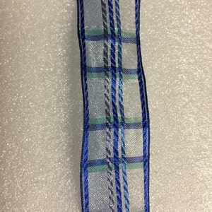 Blue Plaid Wire Edged Ribbon 27 1/2 Yards. Wire Edged Ribbon Christmas ...