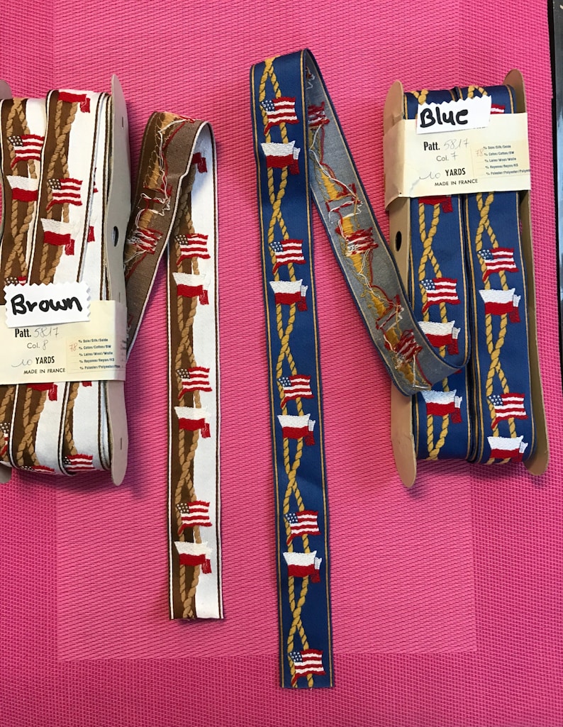Navy, Red and White Flag Jacquard Nautical Ribbon. Made in France. Sold ...
