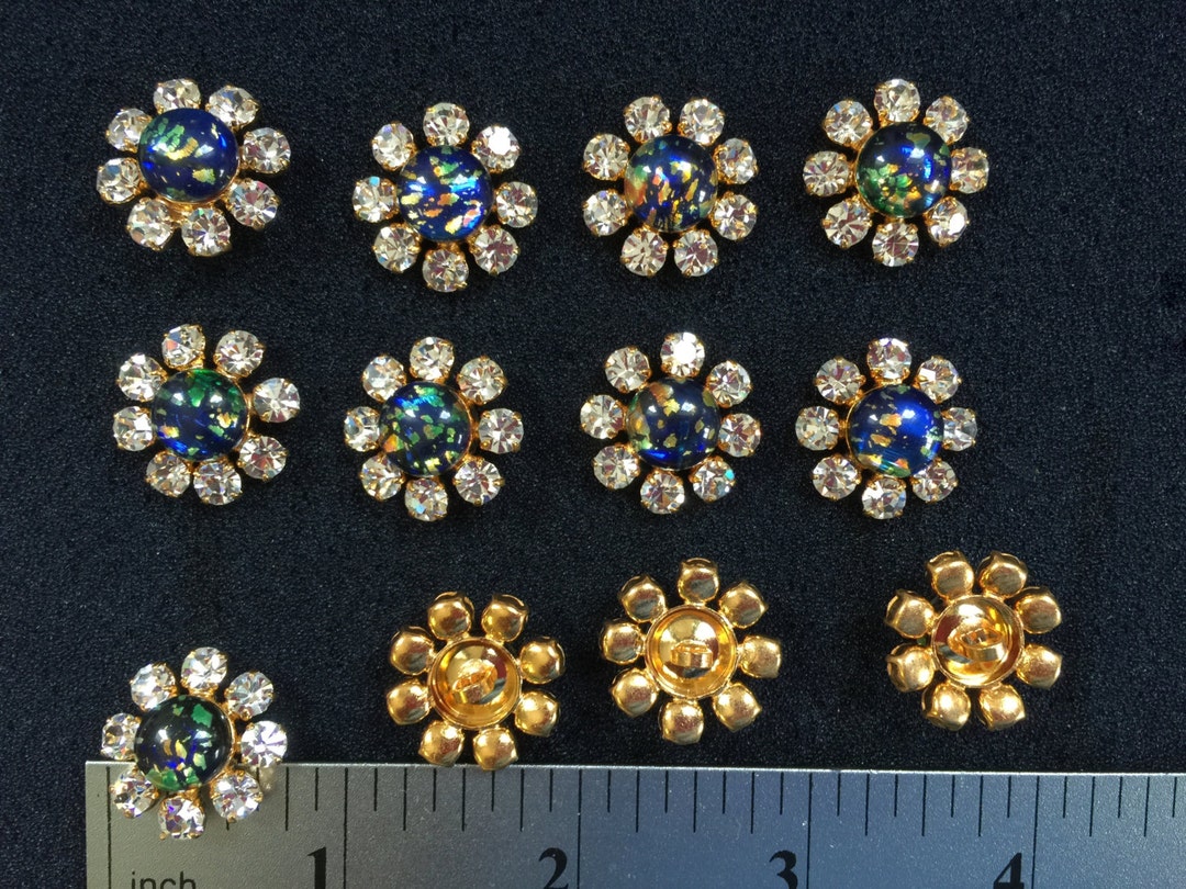12 Crystal Black Opal Gold Buttons. Made in Czech Republic. RB688, Size ...