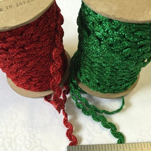 Metallic Ric Rac Ribbon, Green Zigzag Ribbon, Red Ric Rac Trim. Made in ...
