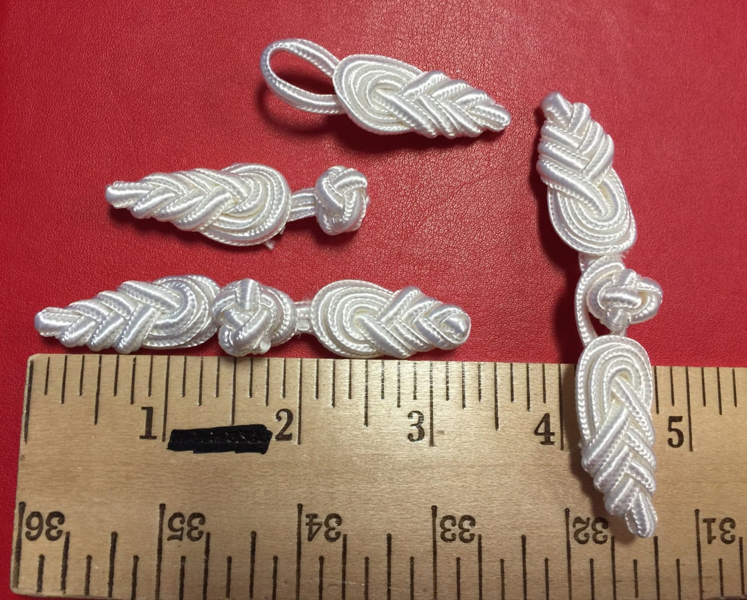 3 Pairs of White Frog Closure.fabric Closure. 3 1/4 Inches Long by 3/4 ...