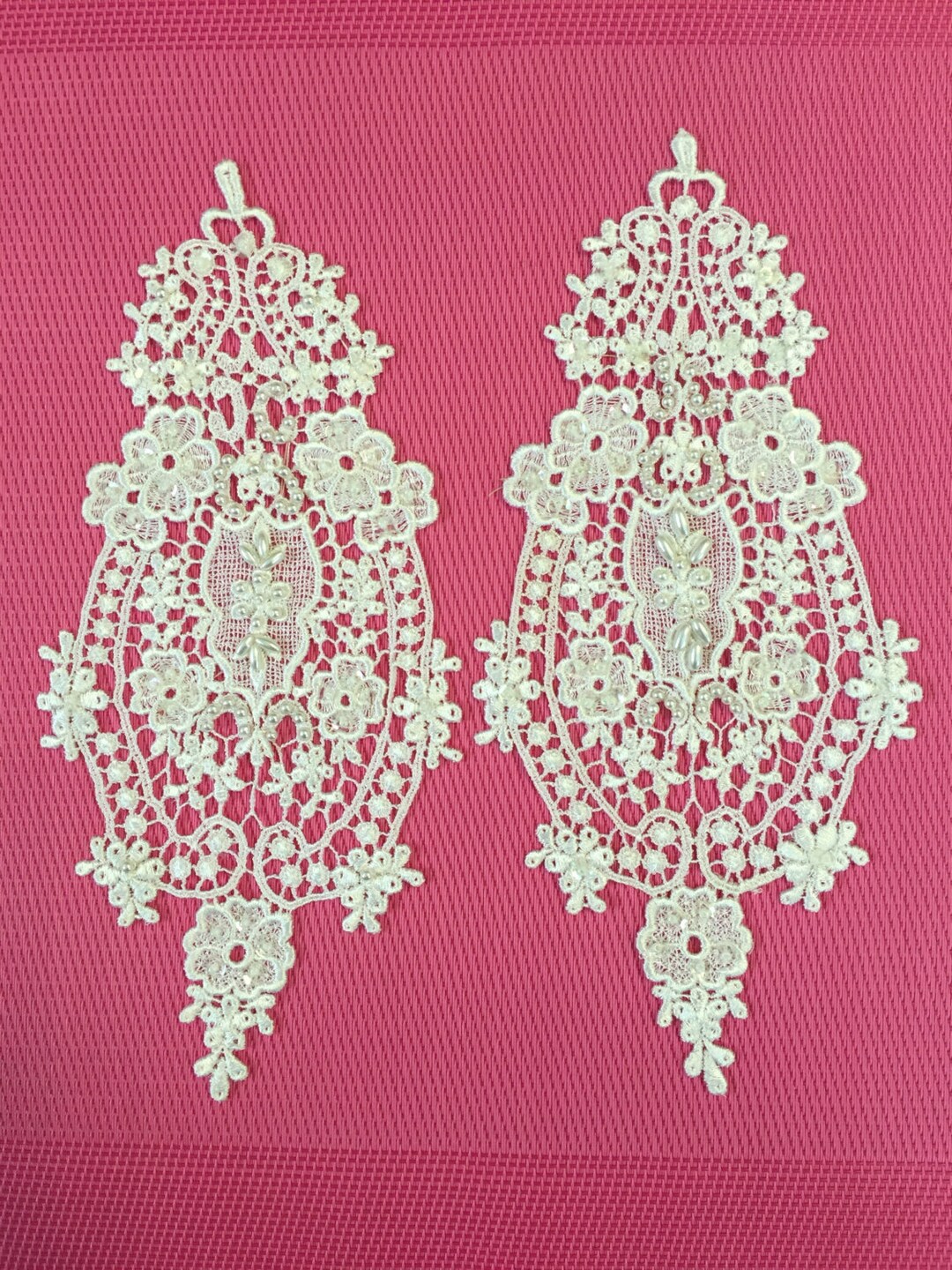 1 White Pearl Appliqué, White Beaded Appliqué,wedding Bridal DIY One ...
