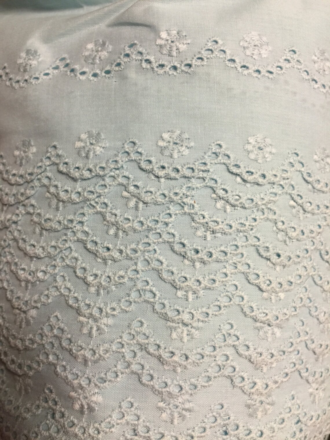 Vintage Light Blue Cotton Embroidered Eyelet Lace Fabric.eyelets ...