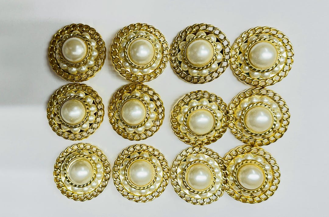Vintage Acrylic Gold Pearl Shank Buttons. Made in Taiwan, Gold Pearl ...