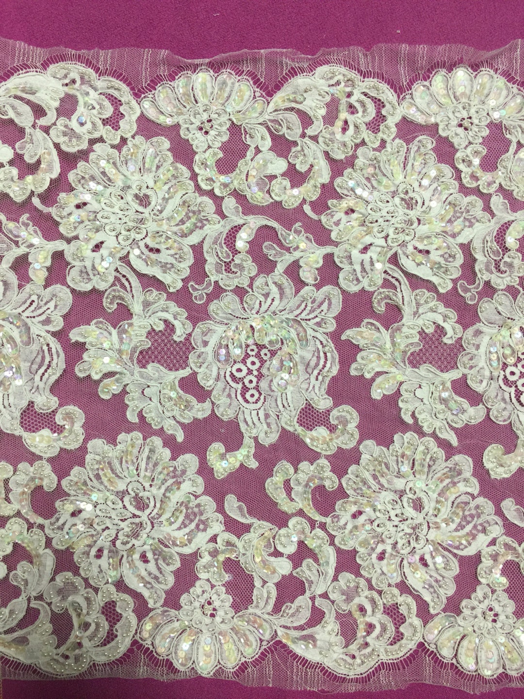 4 3/4 Yards of French Re-embroidered Alencon Lace With Pearls and AB ...