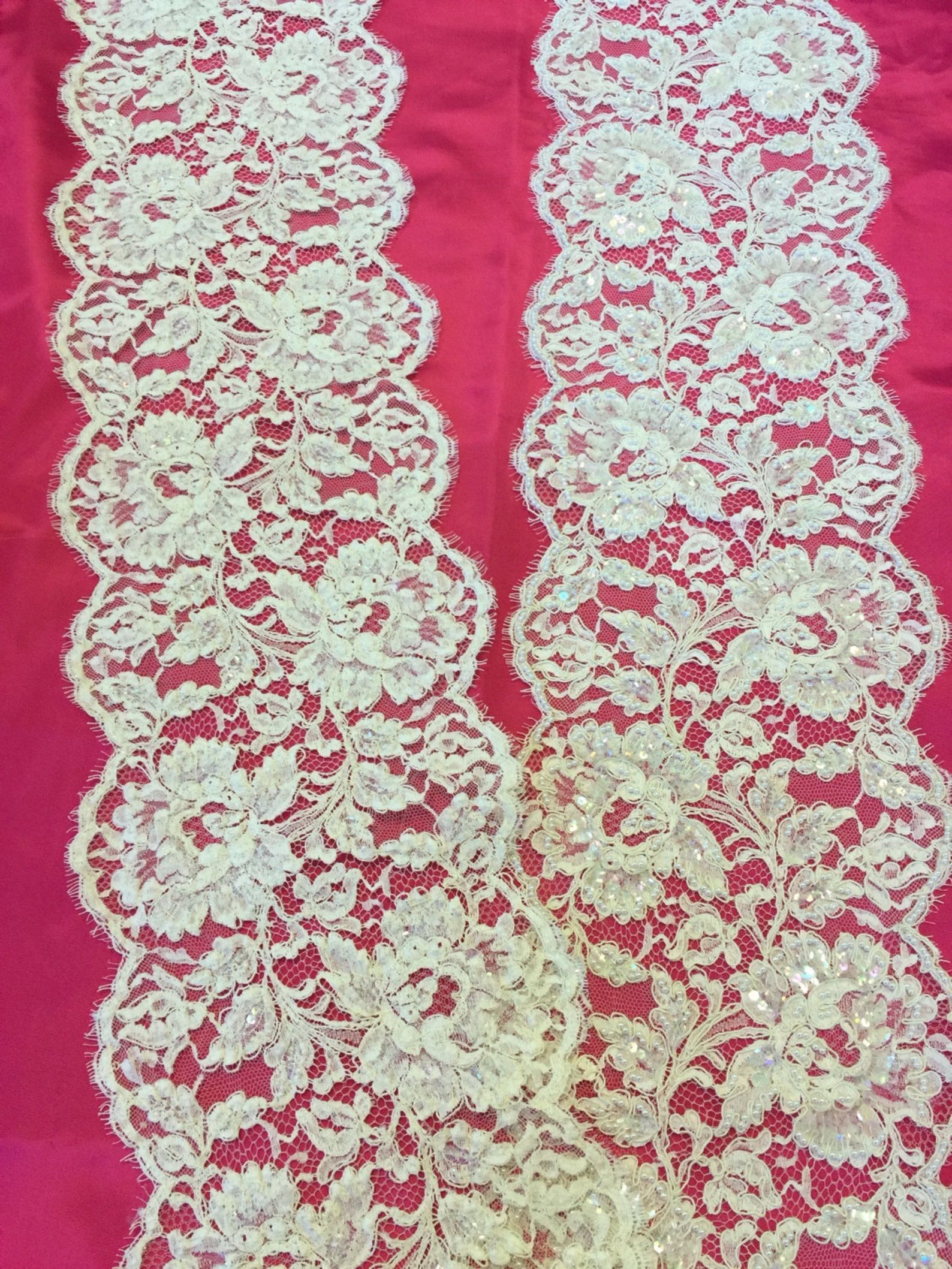 2 5/8 Yards of French Re-embroidered Alencon Lace With Pearls and ...
