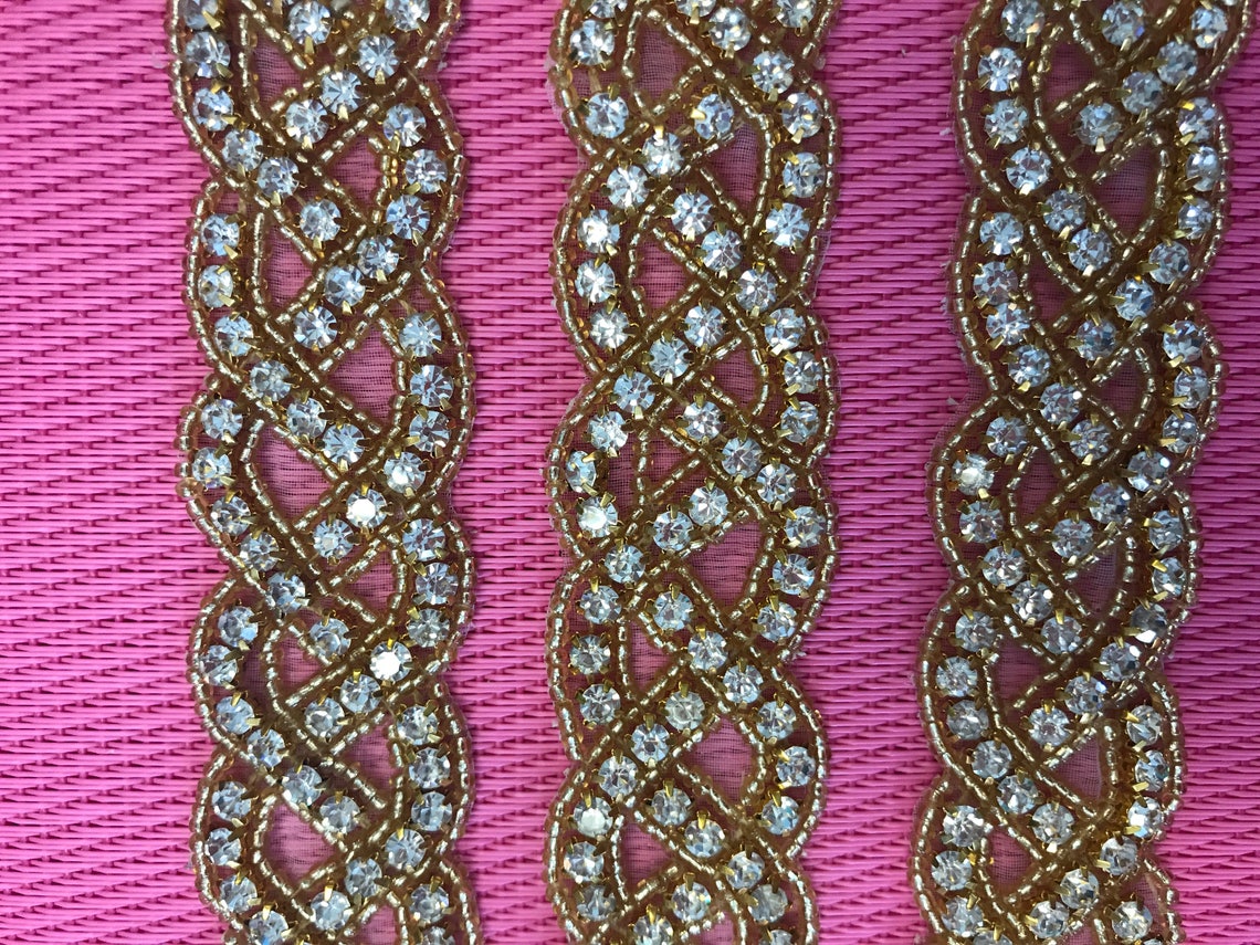 Gold Rhinestone Beaded Trim. 34 Inches Long. Bridal - Etsy