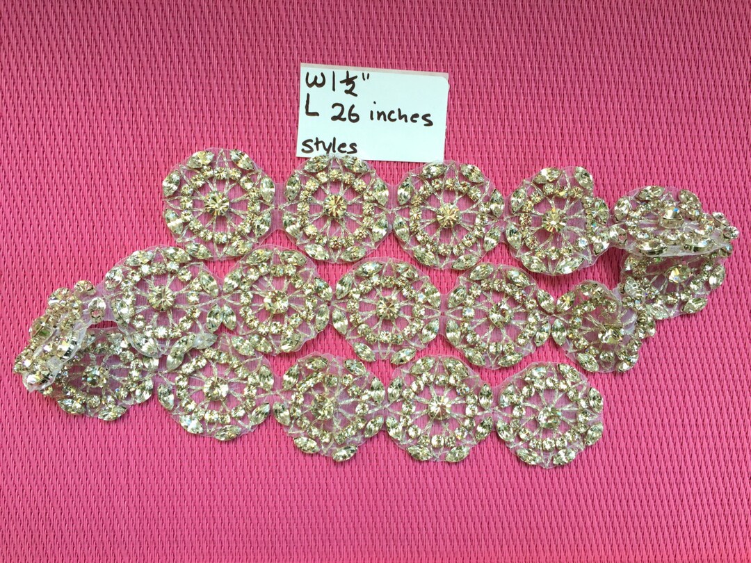 26 Inches Long Crystal Rhinestone Trim. 1 1/2 Wide, Rhinestone Motif ...