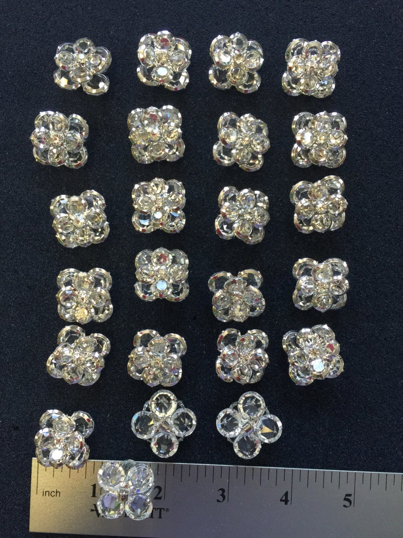 12 Vintage Czech Glass Buttons Crystal Clear Silver Metal Shank. Made ...