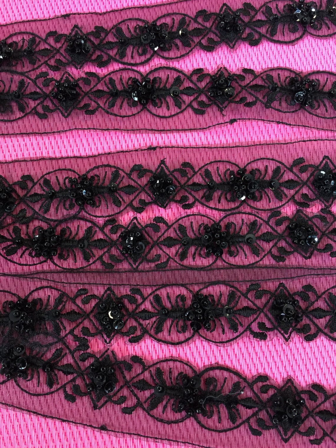 Sold by the Yard of Black Beaded Trim,narrow Trims, Trims, Beaded Trims ...