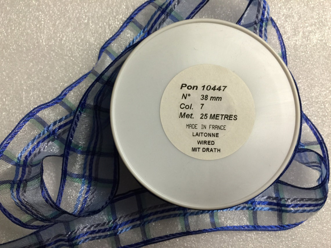 Blue Plaid Wire Edged Ribbon 27 1/2 Yards. Wire Edged Ribbon - Etsy