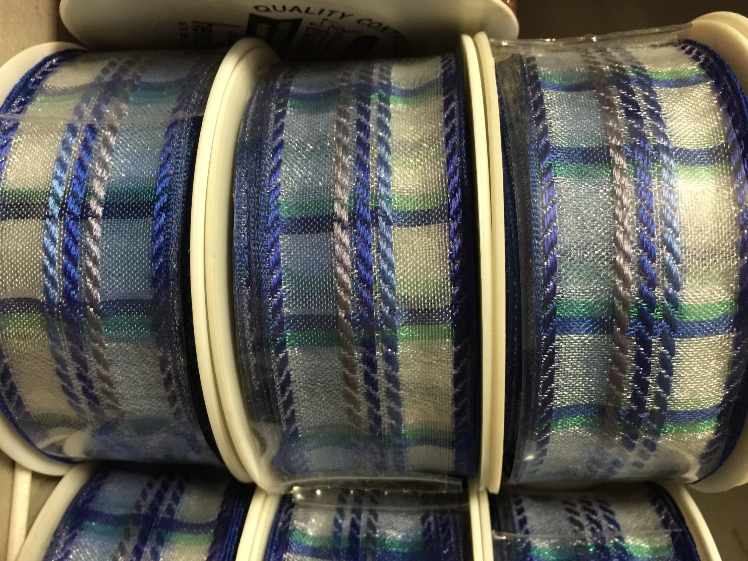 Blue Plaid Wire Edged Ribbon 27 1/2 Yards. Wire Edged Ribbon - Etsy
