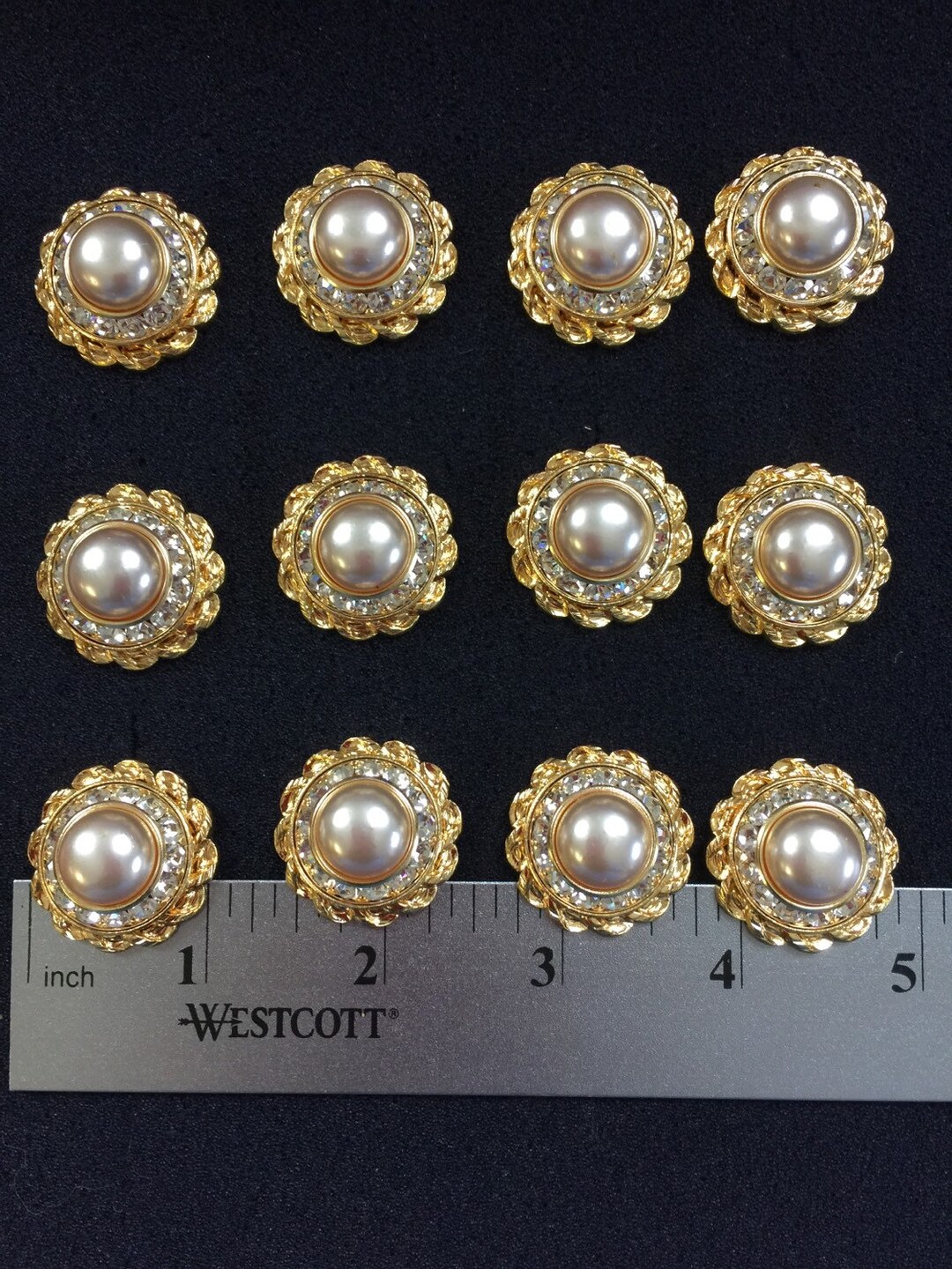 12 Vintage Pearl Buttons Gold or Silver. Czech Rhinestone Buttons. Made ...