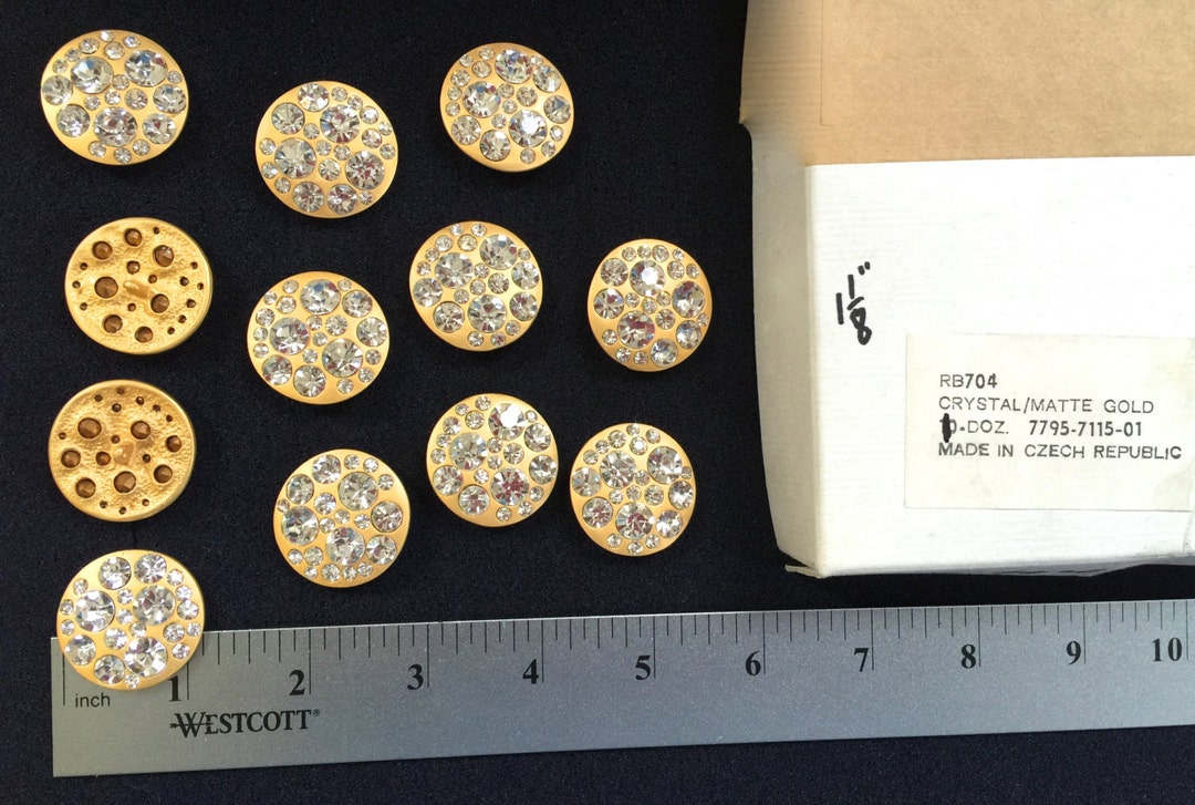 12 Multi or Crystal Colour Matte Gold Metal Czech Buttons With ...