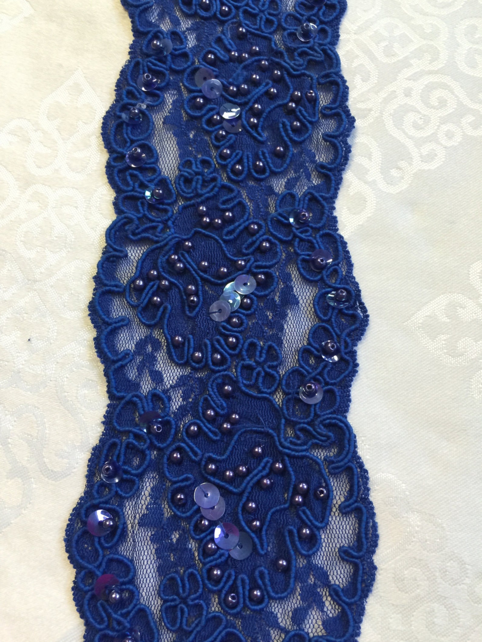 Royal Blue Beaded Sequin Embroidery Ribbon Lace Trim.pearl Beaded Lace ...