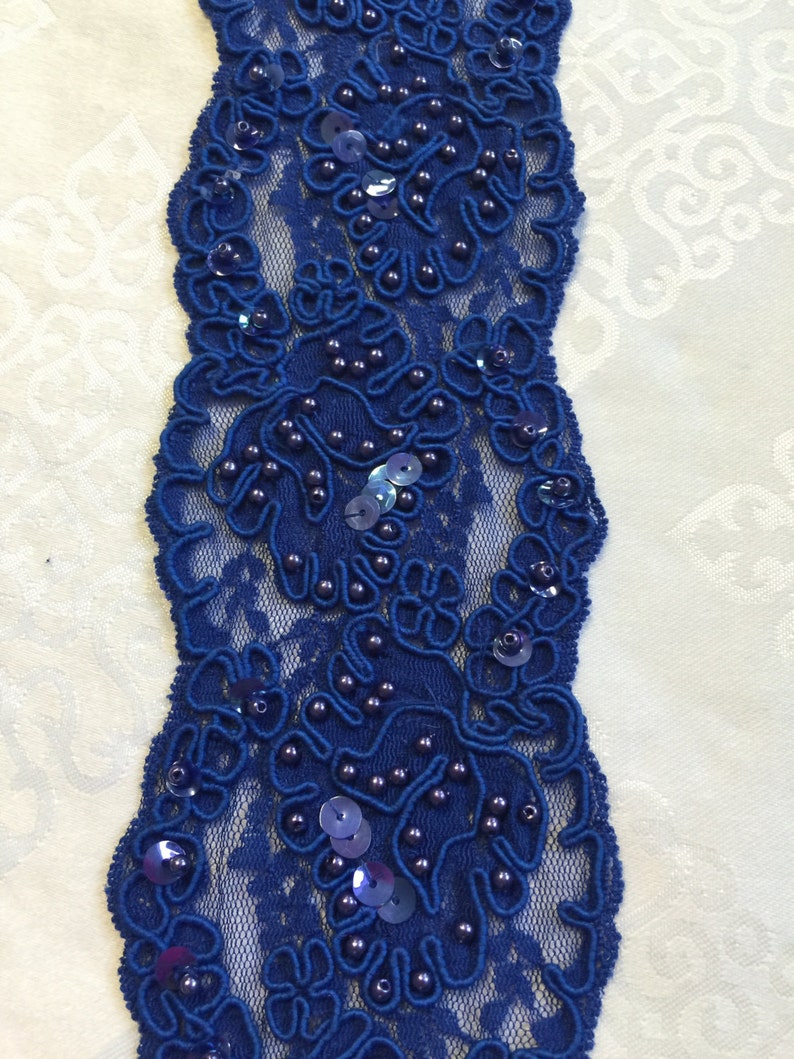 Royal Blue Beaded Sequin Embroidery Ribbon Lace Trim.pearl Beaded Lace ...