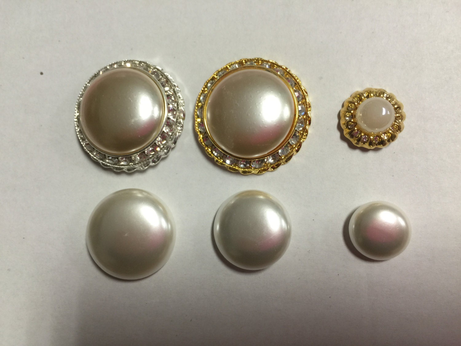 6 Assorted Pearl Rhinestone Button Czech Rhinestone Pearl | Etsy
