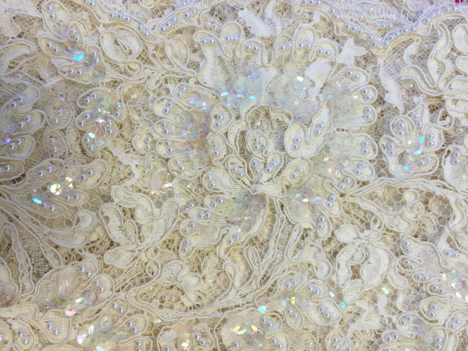 2 5/8 Yards of French Re-embroidered Alencon Lace with Pearls | Etsy