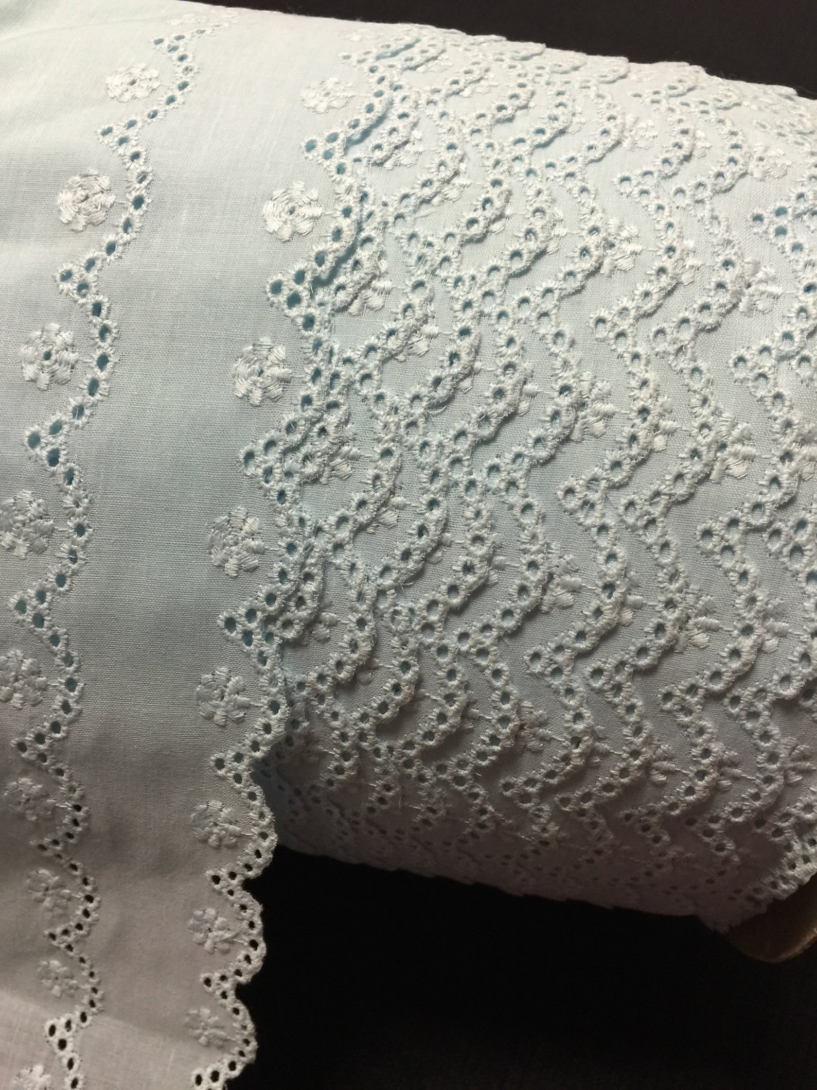 Vintage Light Blue Cotton Embroidered Eyelet Lace Fabric.eyelets ...
