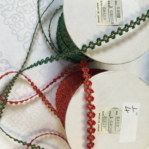 Metallic Ric Rac Ribbon, Green Zigzag Ribbon, Red Ric Rac Trim. Made in ...