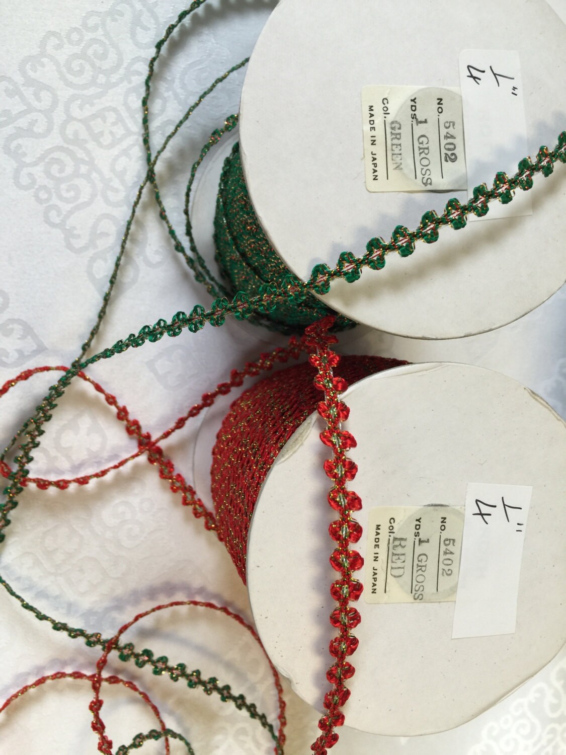 Metallic Ric Rac Ribbon, Green Zigzag Ribbon, Red Ric Rac Trim. Made in ...