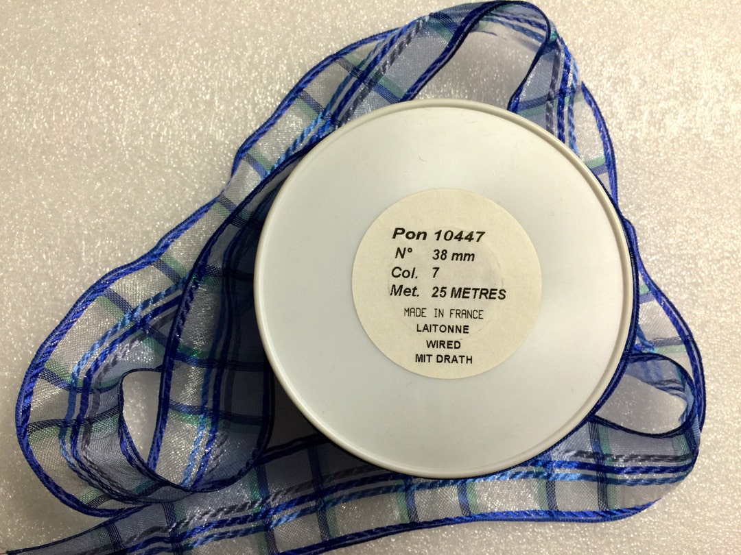 Blue Plaid Wire Edged Ribbon 27 1/2 Yards. Wire Edged Ribbon Christmas ...