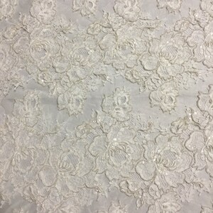5 Yards of French Chantilly Beaded Ivory Lace Fabric. Wedding Lace ...
